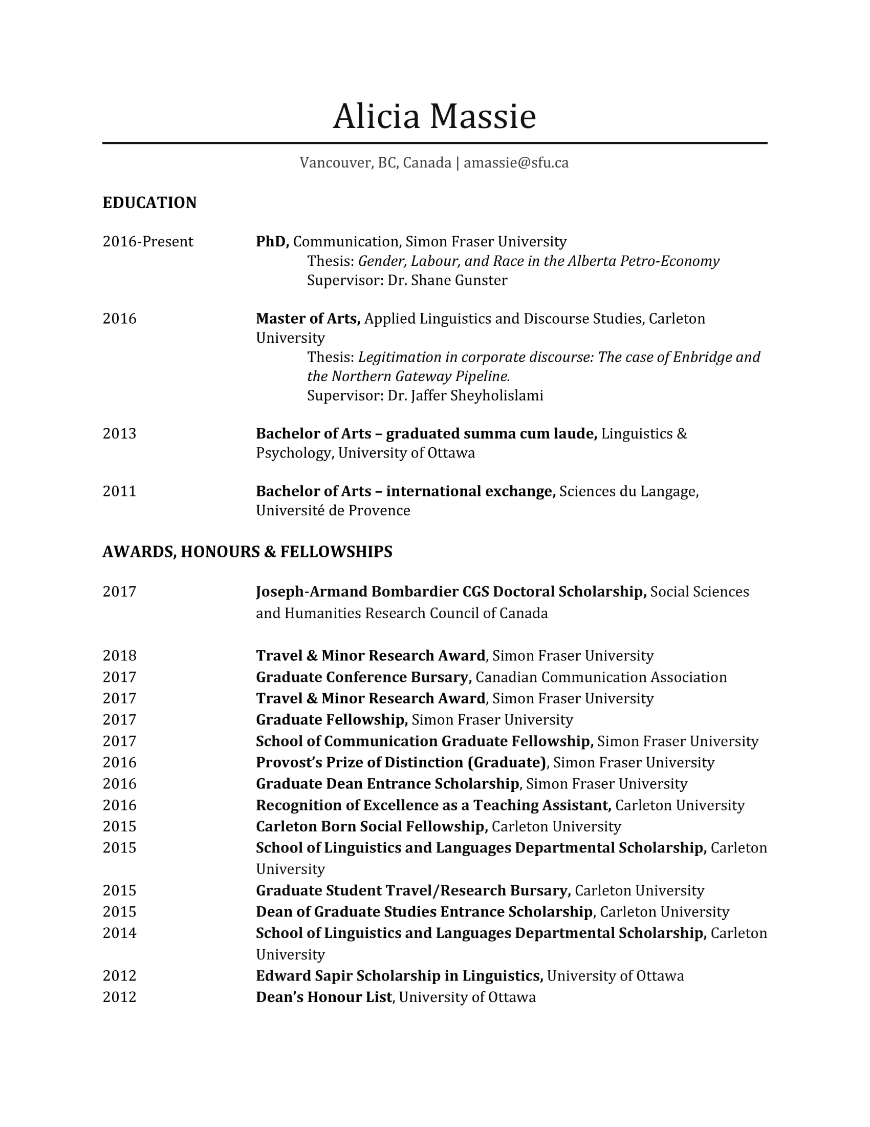 CV – Alicia Massie